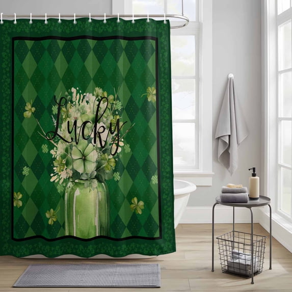 Bathroom Shower Curtain Lucky Words on Green Background Waterproof ...