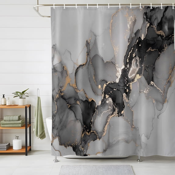 Bathroom Shower Curtain Marble Texture Watercolor Gray Waterproof ...