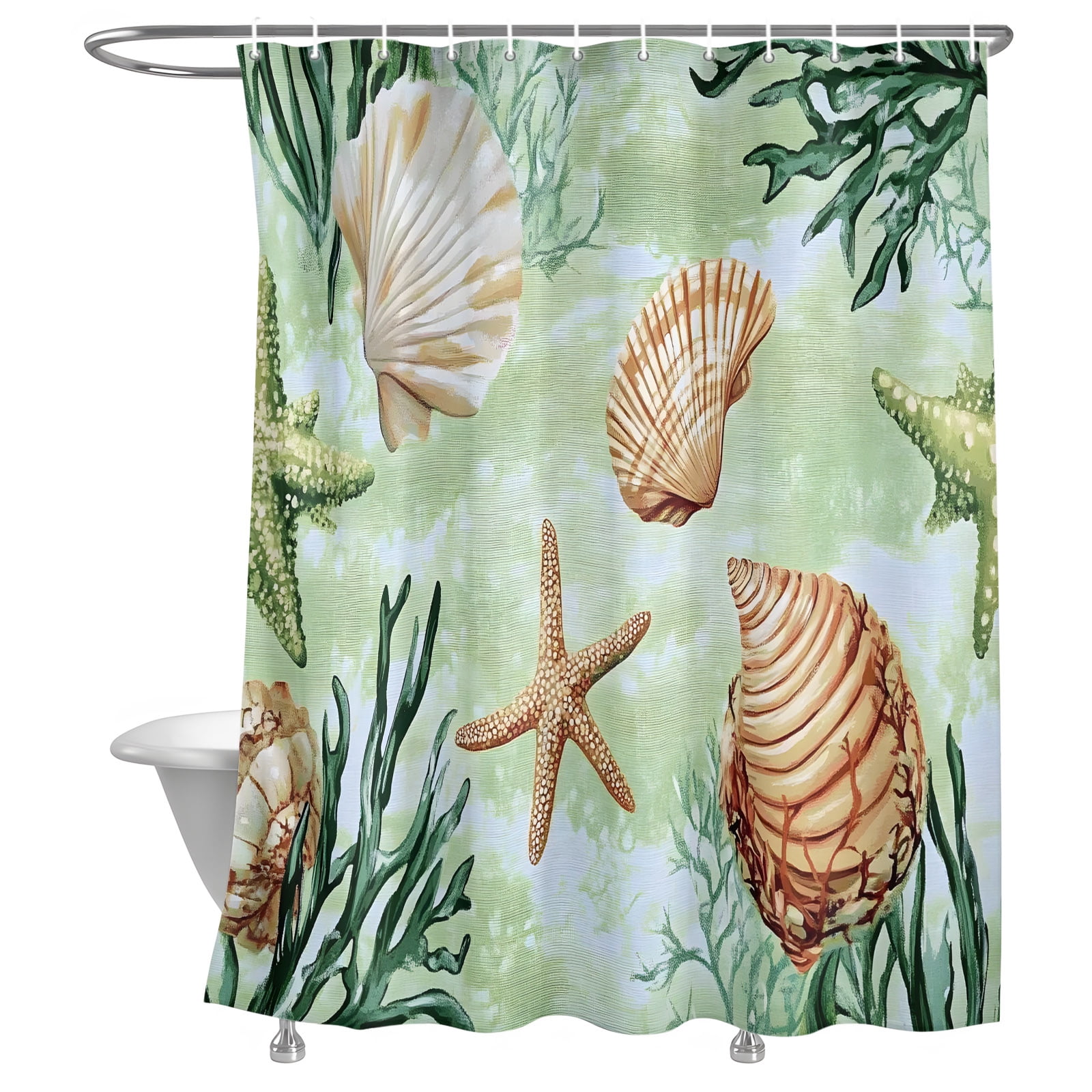 Bathroom Shower Curtain Marine Life Starfish Shell Waterproof Shower ...
