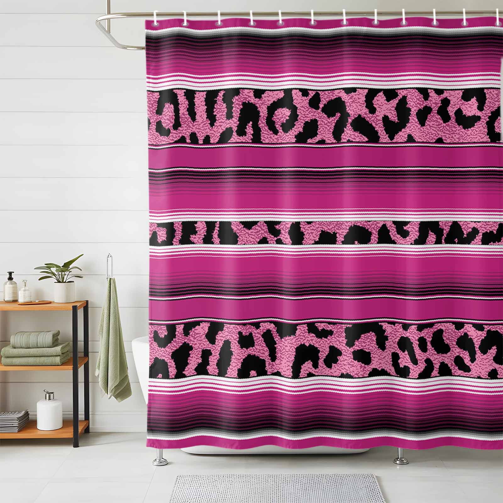 Bathroom Shower Curtain Mexican Rose Red Stripes Animal Print Texture ...