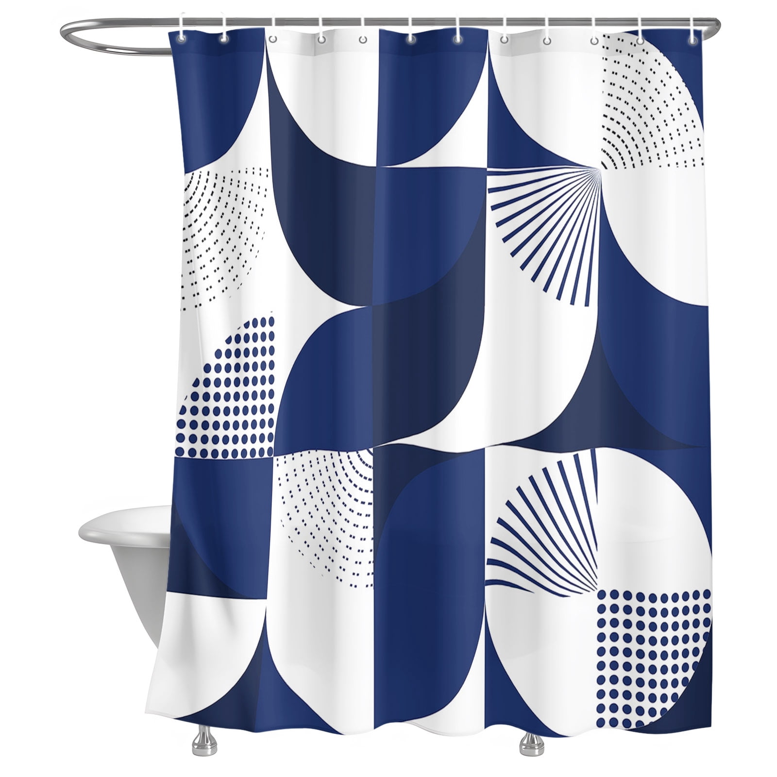 Bathroom Shower Curtain Mid Century Blue Abstract Geometric Waterproof ...