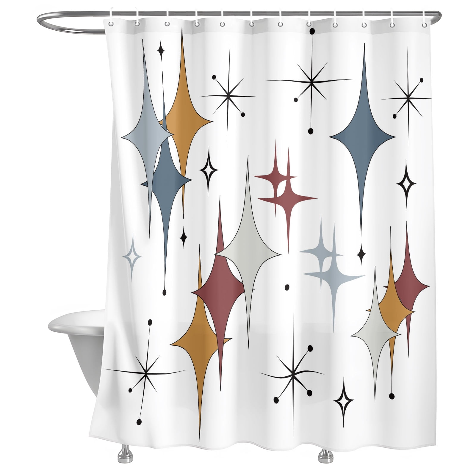 Bathroom Shower Curtain Mid Century Geometric Diamond Waterproof Shower ...
