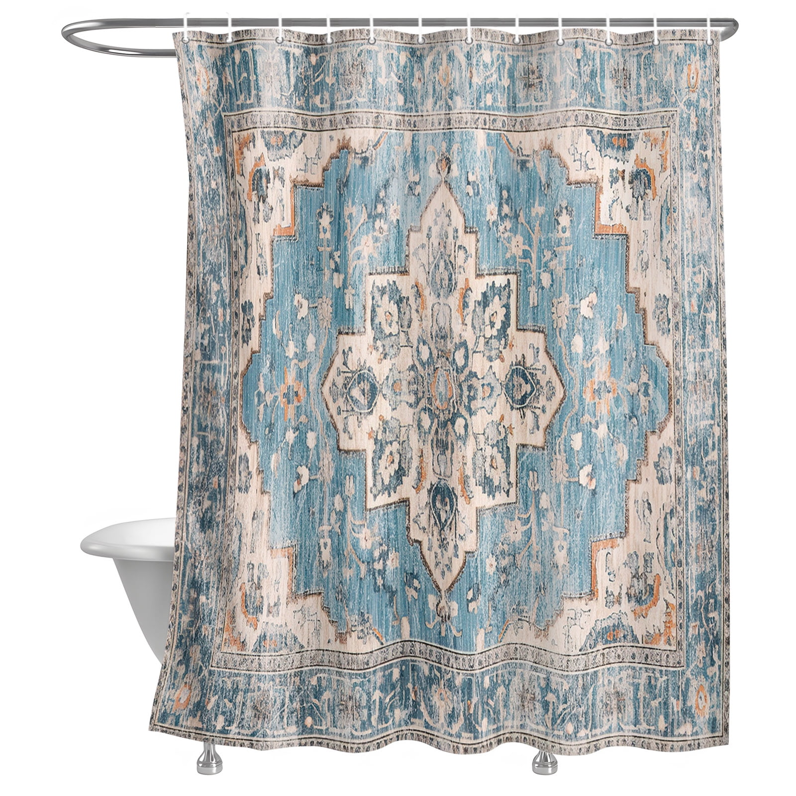 Bathroom Shower Curtain Mid Century Retro Floral Texture Waterproof ...