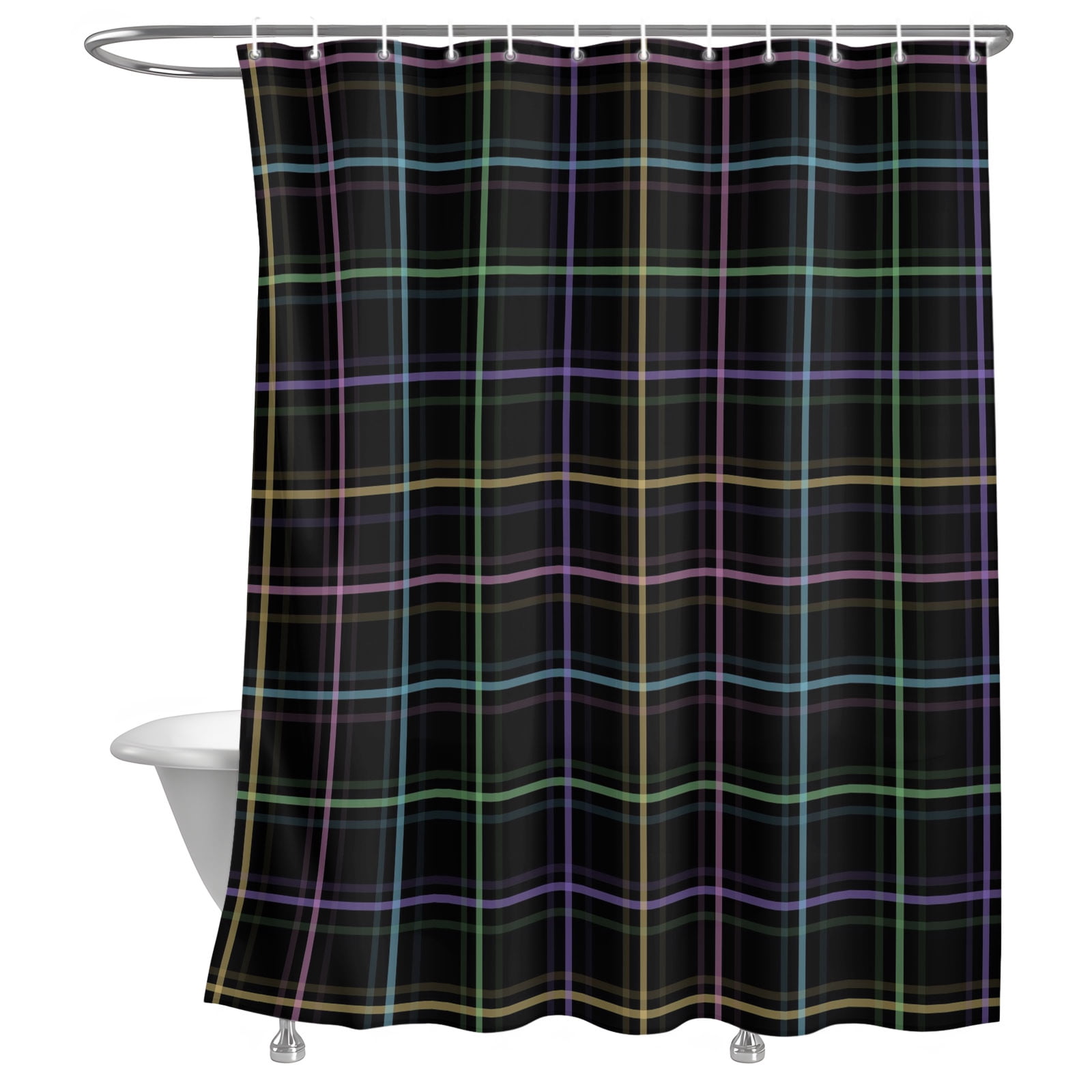 Bathroom Shower Curtain Minimalist Colorful Stripe on Black Waterproof ...