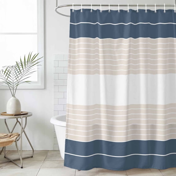 Bathroom Shower Curtain Minimalist Haze Blue Beige Stripe Waterproof ...