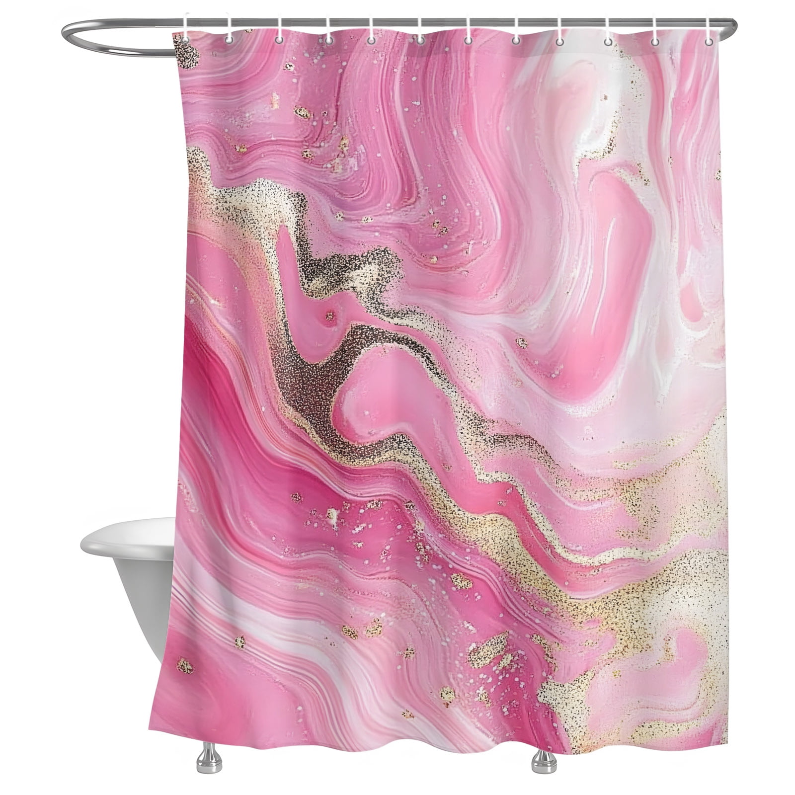 Bathroom Shower Curtain Minimalist Style Modern Pink Waves Waterproof ...
