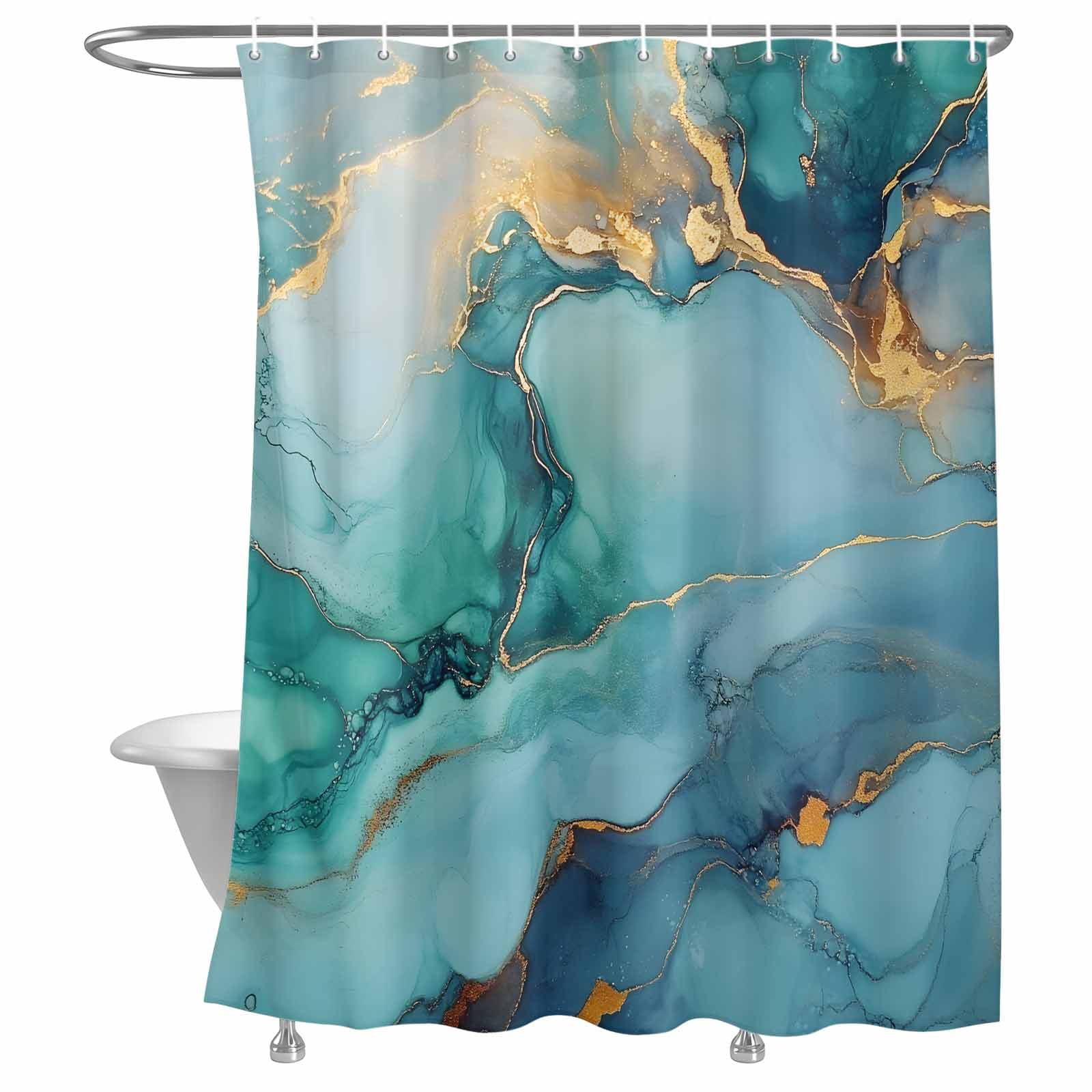 Bathroom Shower Curtain Modern Abstract Teal Marble Waterproof Shower ...