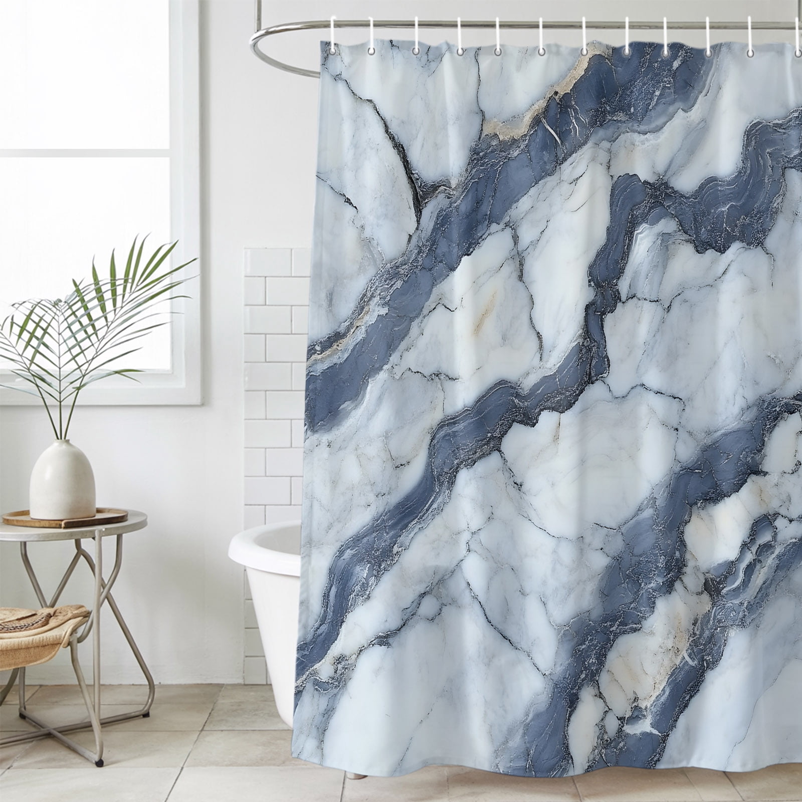 Bathroom Shower Curtain Modern Blue Gray Marble Texture Waterproof ...