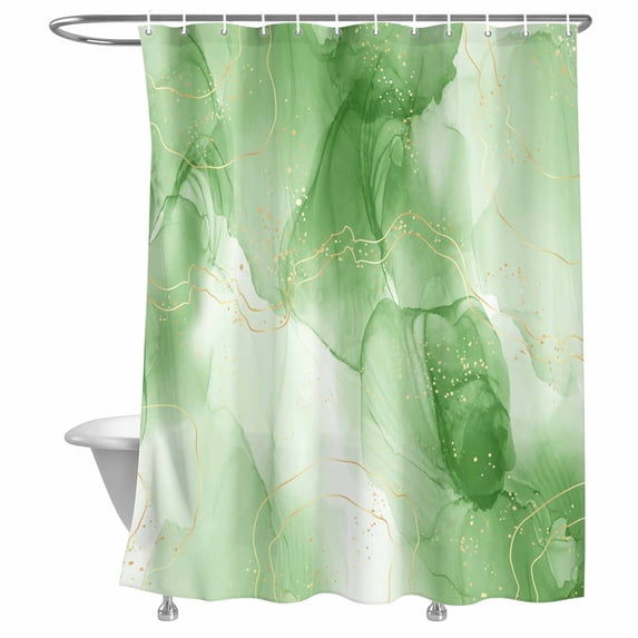 Bathroom Shower Curtain Modern Green Ombre and Gold Line Waterproof ...