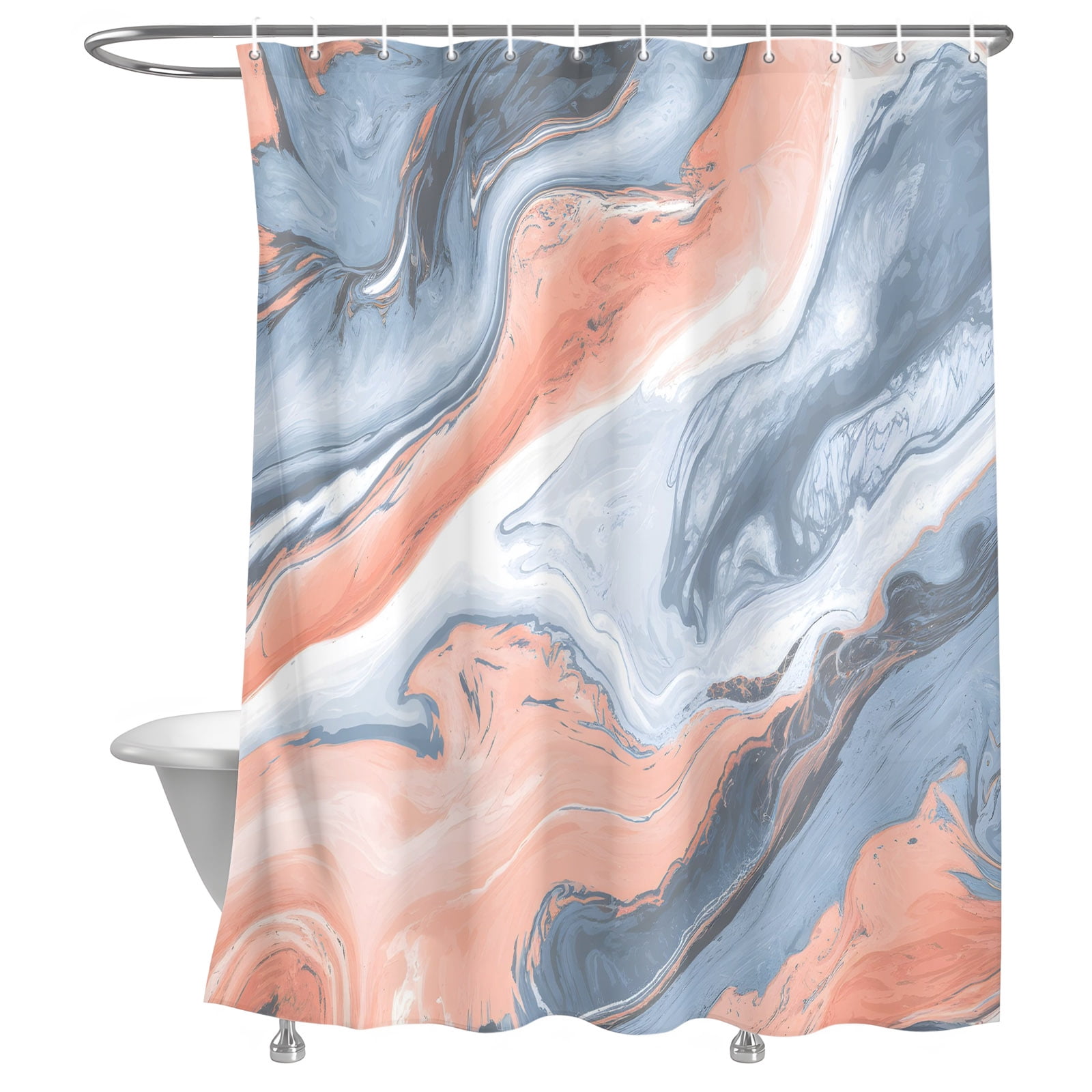 Bathroom Shower Curtain Modern Marble Texture Gray Orange Waterproof ...