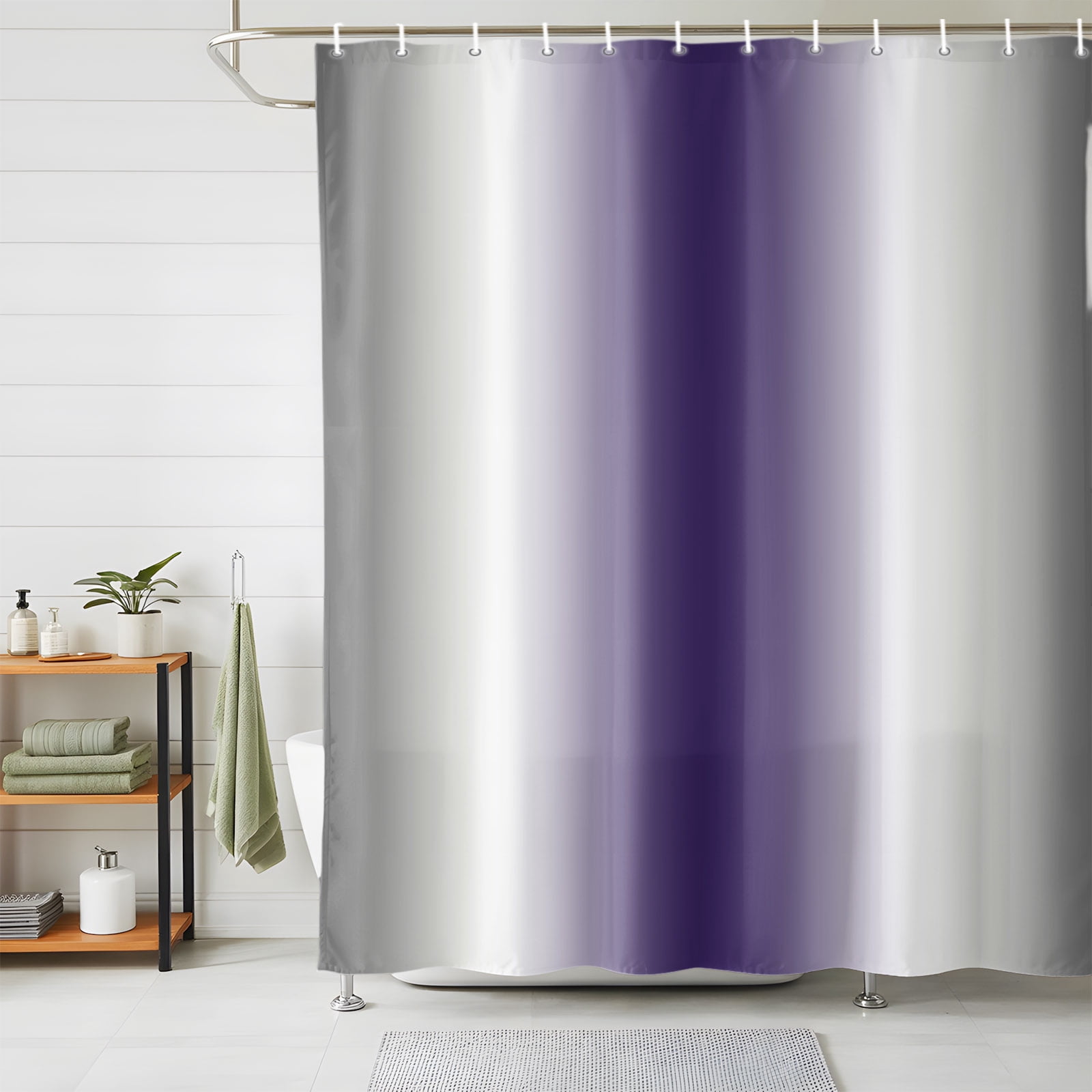 Bathroom Shower Curtain Modern Minimalist Art Purple Grey Waterproof ...