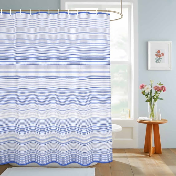Bathroom Shower Curtain Modern Minimalist Blue Line Waterproof Shower ...