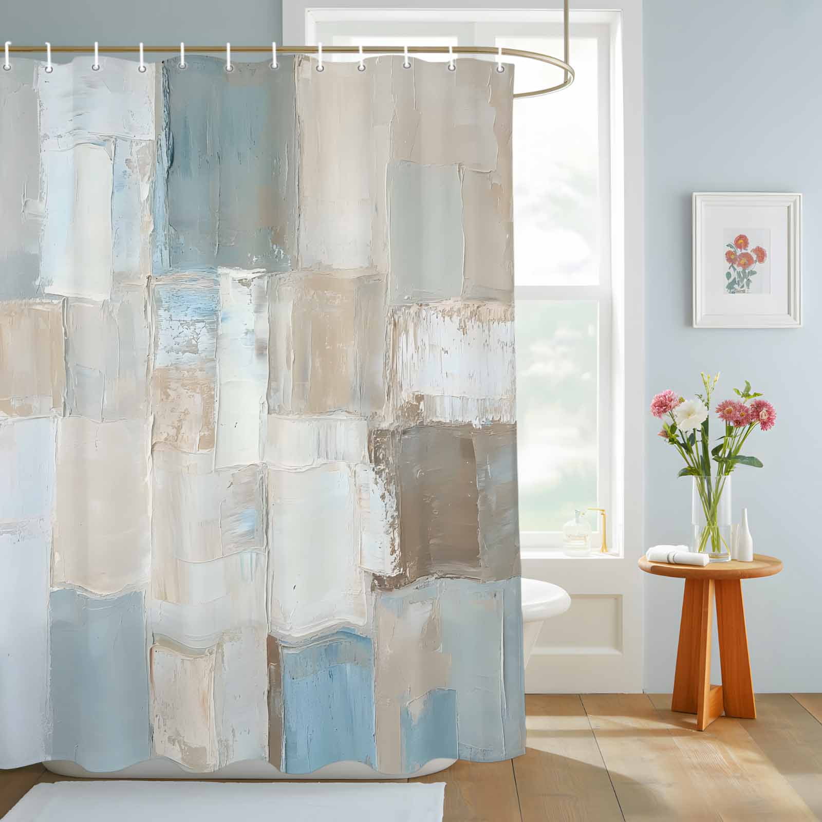 Bathroom Shower Curtain Modern Minimalist Color Block Waterproof Shower ...