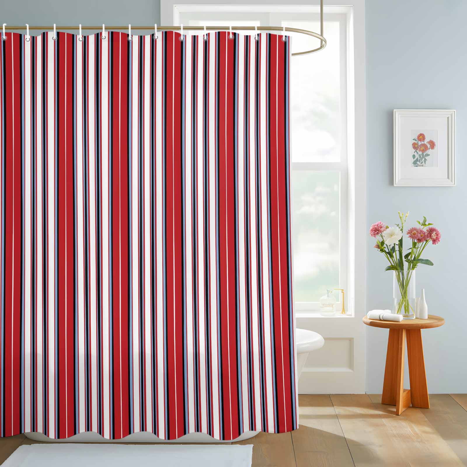 Bathroom Shower Curtain Modern Minimalist Stripe Line on White ...