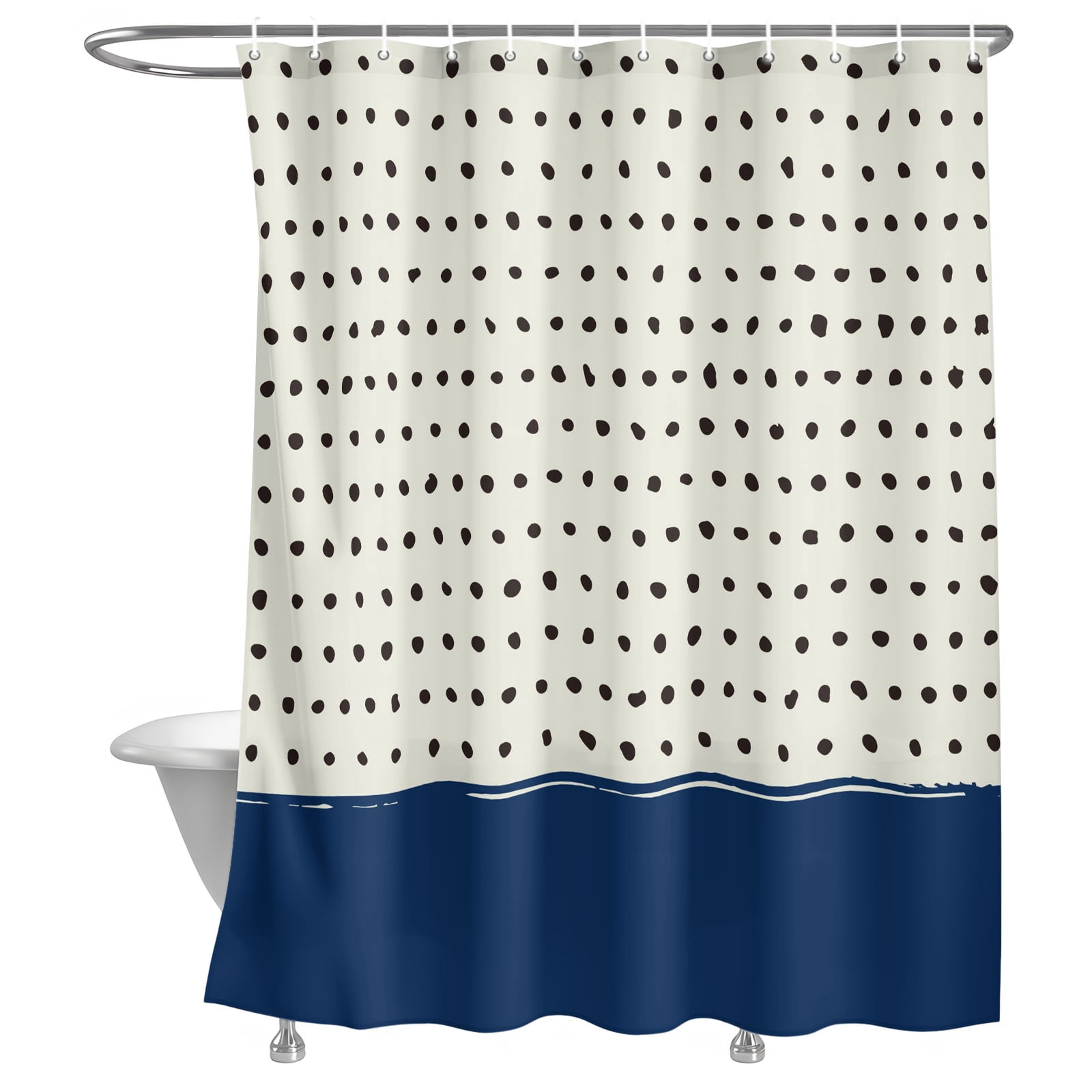 Bathroom Shower Curtain Modern Polka Dot Navy Blue Block Waterproof ...