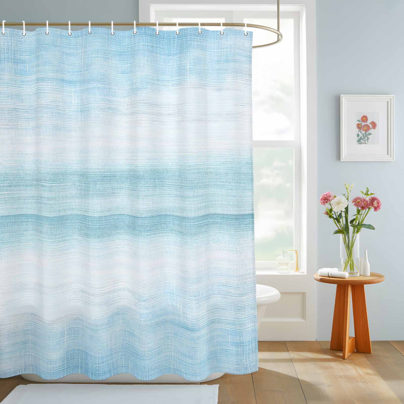Bathroom Shower Curtain Modern Summer Light Blue Waterproof Shower ...