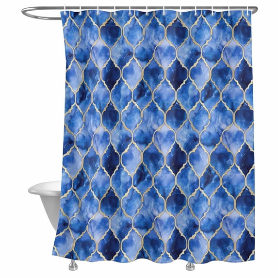 Bathroom Shower Curtain Moroccan Blue Gradient Lattice Waterproof ...