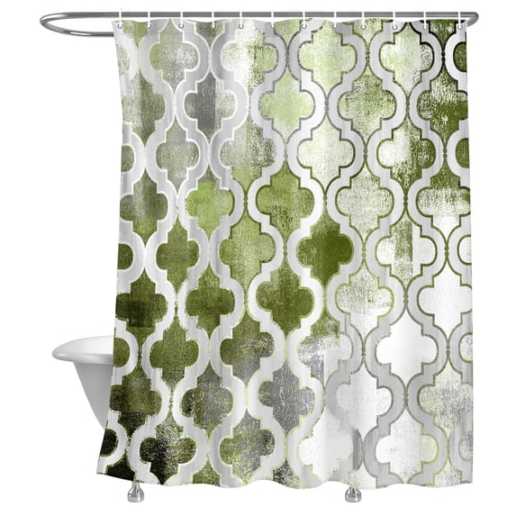 Bathroom Shower Curtain Moroccan Sage Green Gray Waterproof Shower ...
