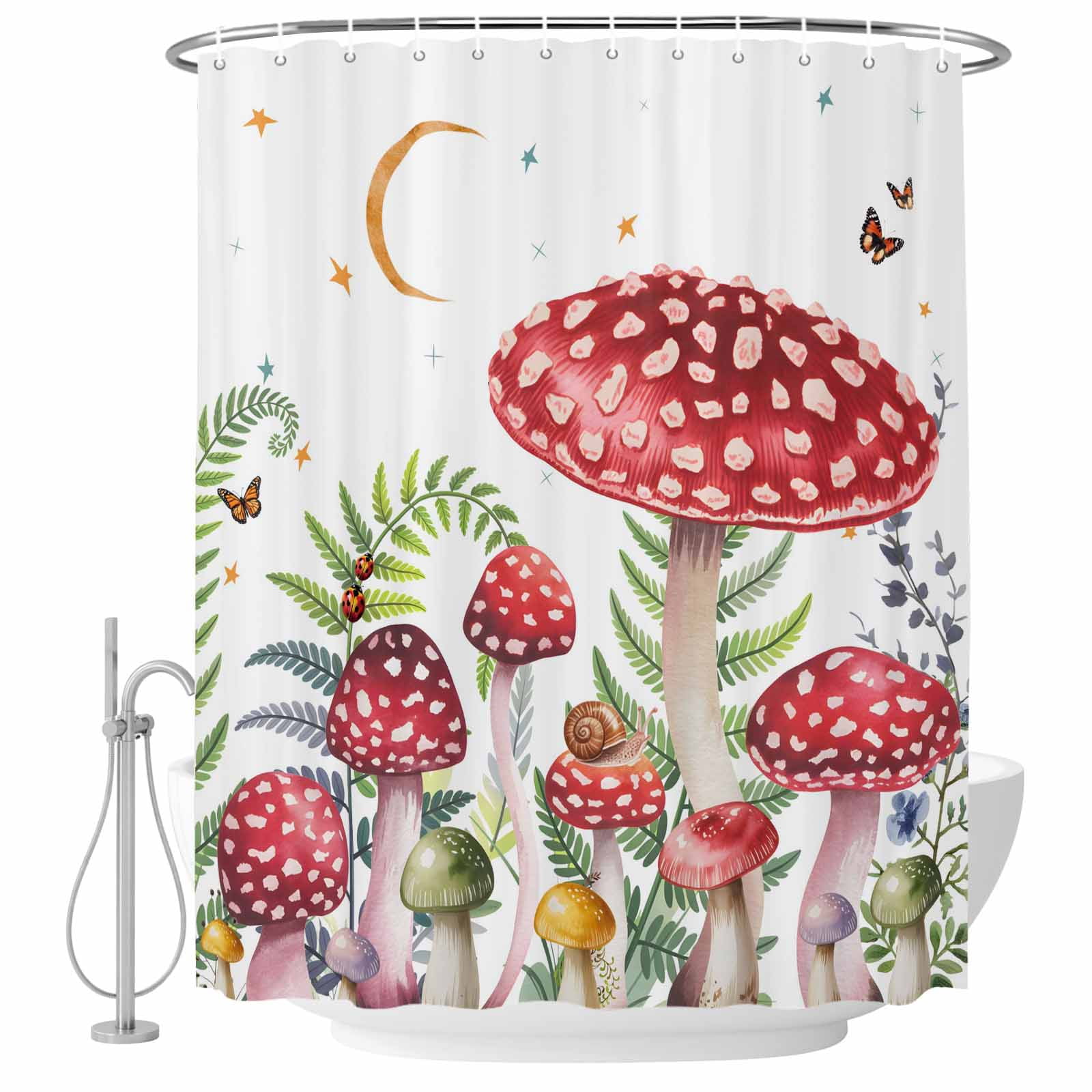 Bathroom Shower Curtain Mushroom Butterfly Ladybug Waterproof Shower ...