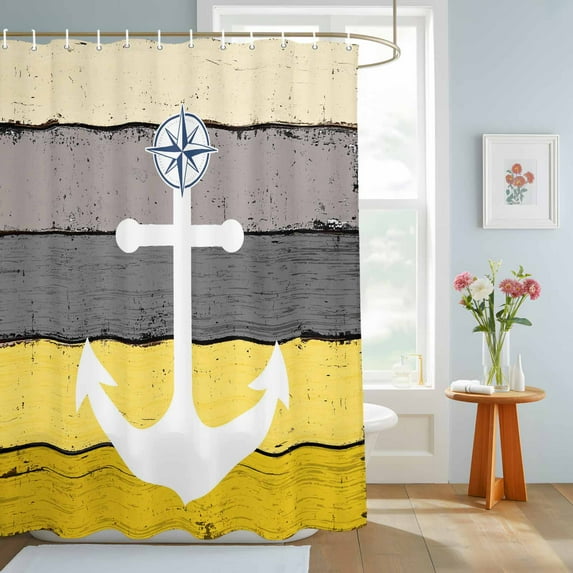 Bathroom Shower Curtain Nautical Anchor Compass Waterproof Shower ...