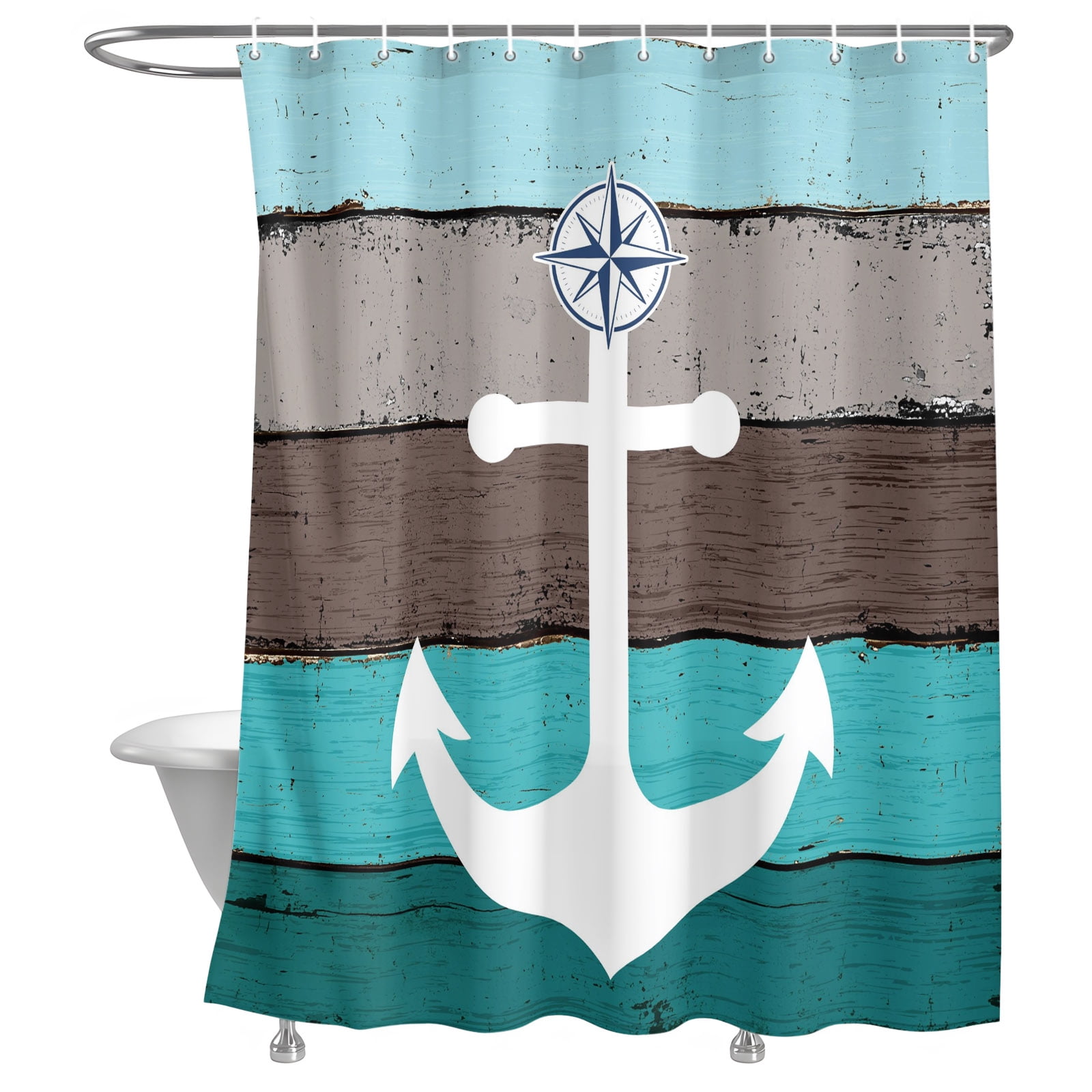 Bathroom Shower Curtain Nautical Anchor Compass Waterproof Shower ...