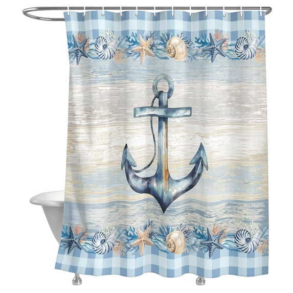 Bathroom Shower Curtain Nautical Anchor Starfish Shell Conch Waterproof ...