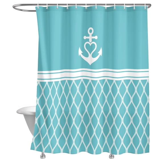 Bathroom Shower Curtain Nautical Anchor on Blue Background Waterproof ...