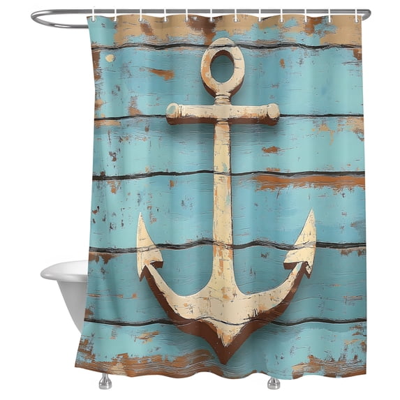 Bathroom Shower Curtain Nautical Anchor on Vintage Wood Grain ...