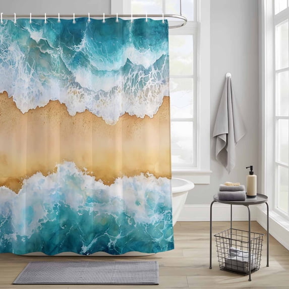 Bathroom Shower Curtain Nautical Ocean Sea Wave Waterproof Shower ...