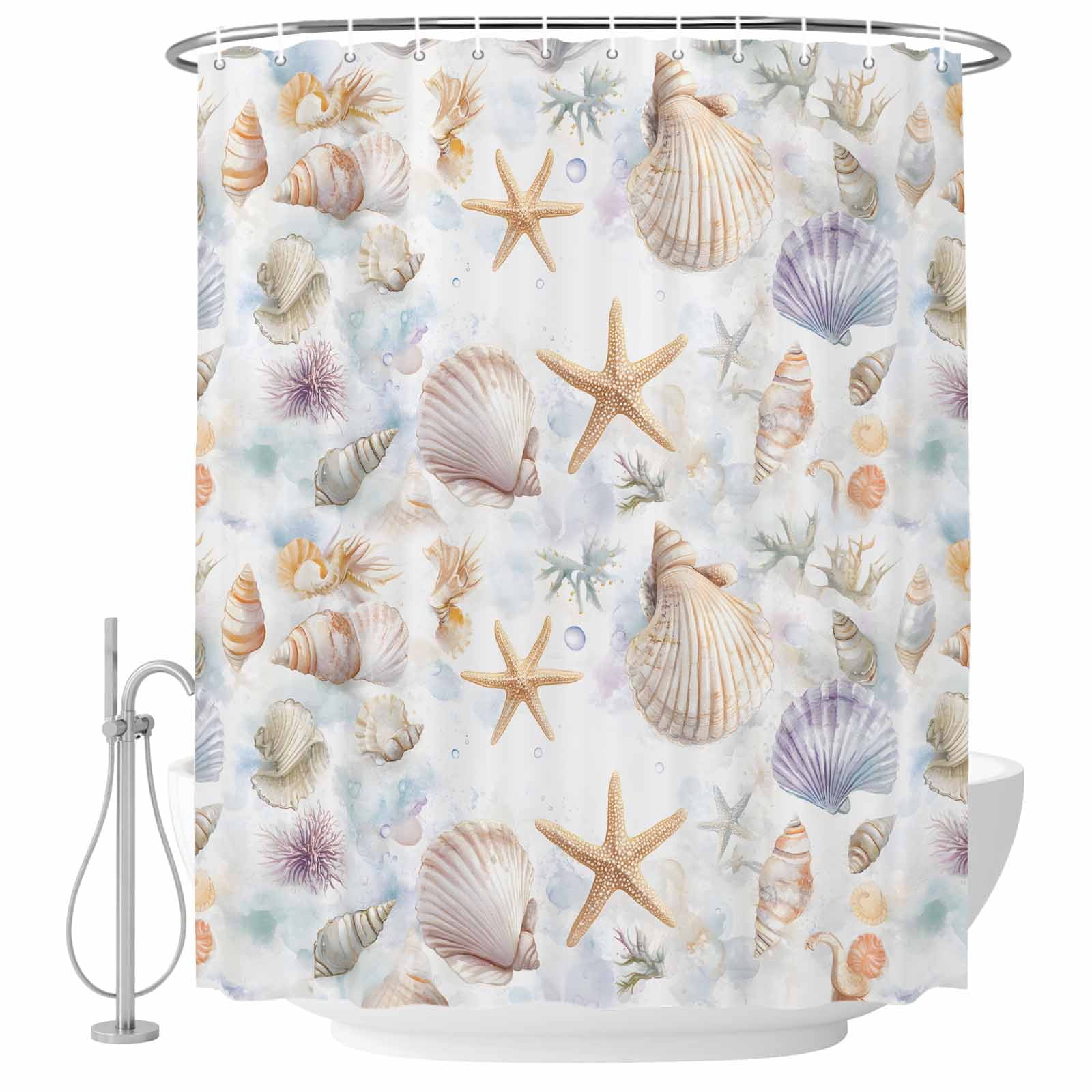 Bathroom Shower Curtain Nautical Vintage Sea Creatures Waterproof ...