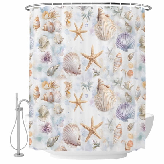 Bathroom Shower Curtain Nautical Vintage Sea Creatures Waterproof ...