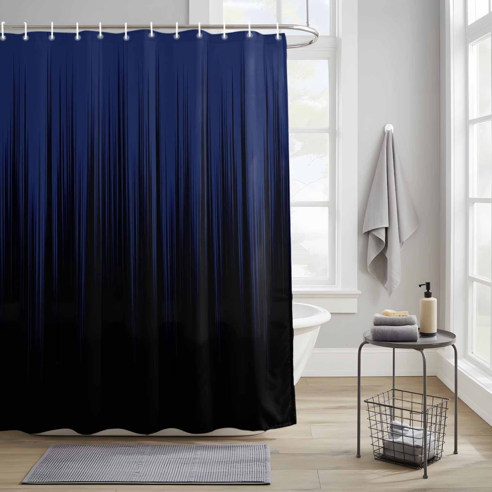 Bathroom Shower Curtain Navy Blue Black Striped Line Waterproof Shower ...