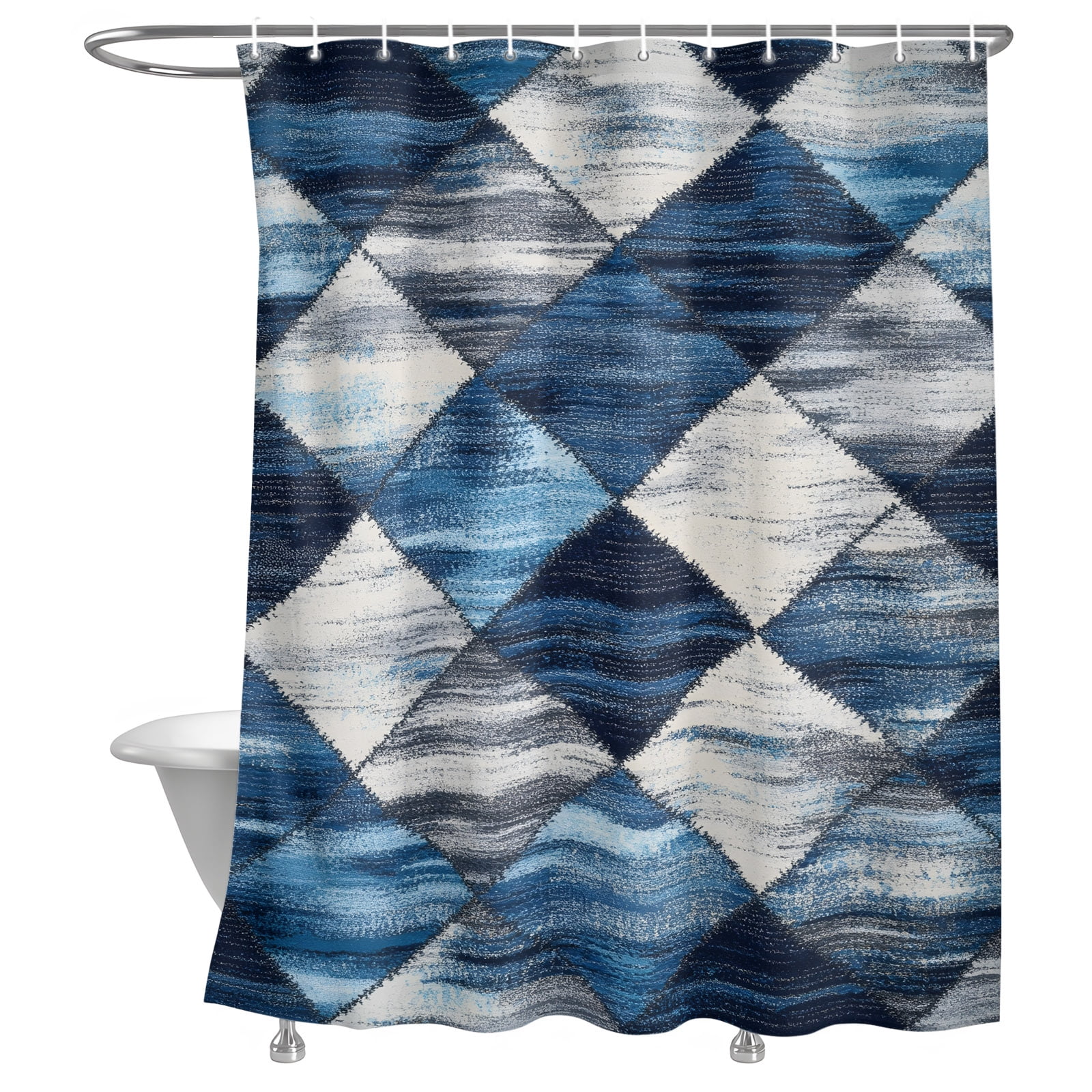 Bathroom Shower Curtain Navy Blue Gradient Lattice Waterproof Shower ...
