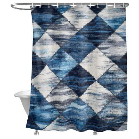 Bathroom Shower Curtain Navy Blue Gradient Lattice Waterproof Shower ...
