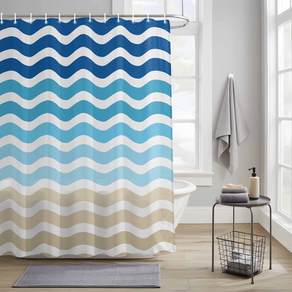 Bathroom Shower Curtain Navy Blue Gradient Water Ripple Waterproof ...