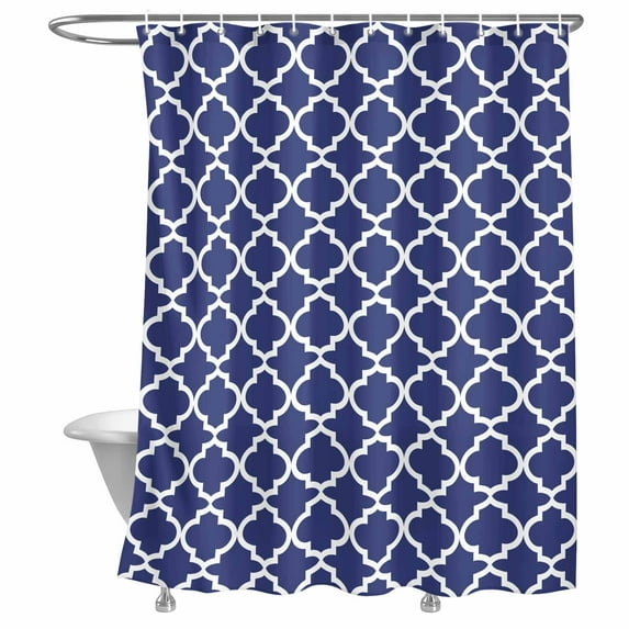 Bathroom Shower Curtain Navy Blue Moroccan Plaid Waterproof Shower ...