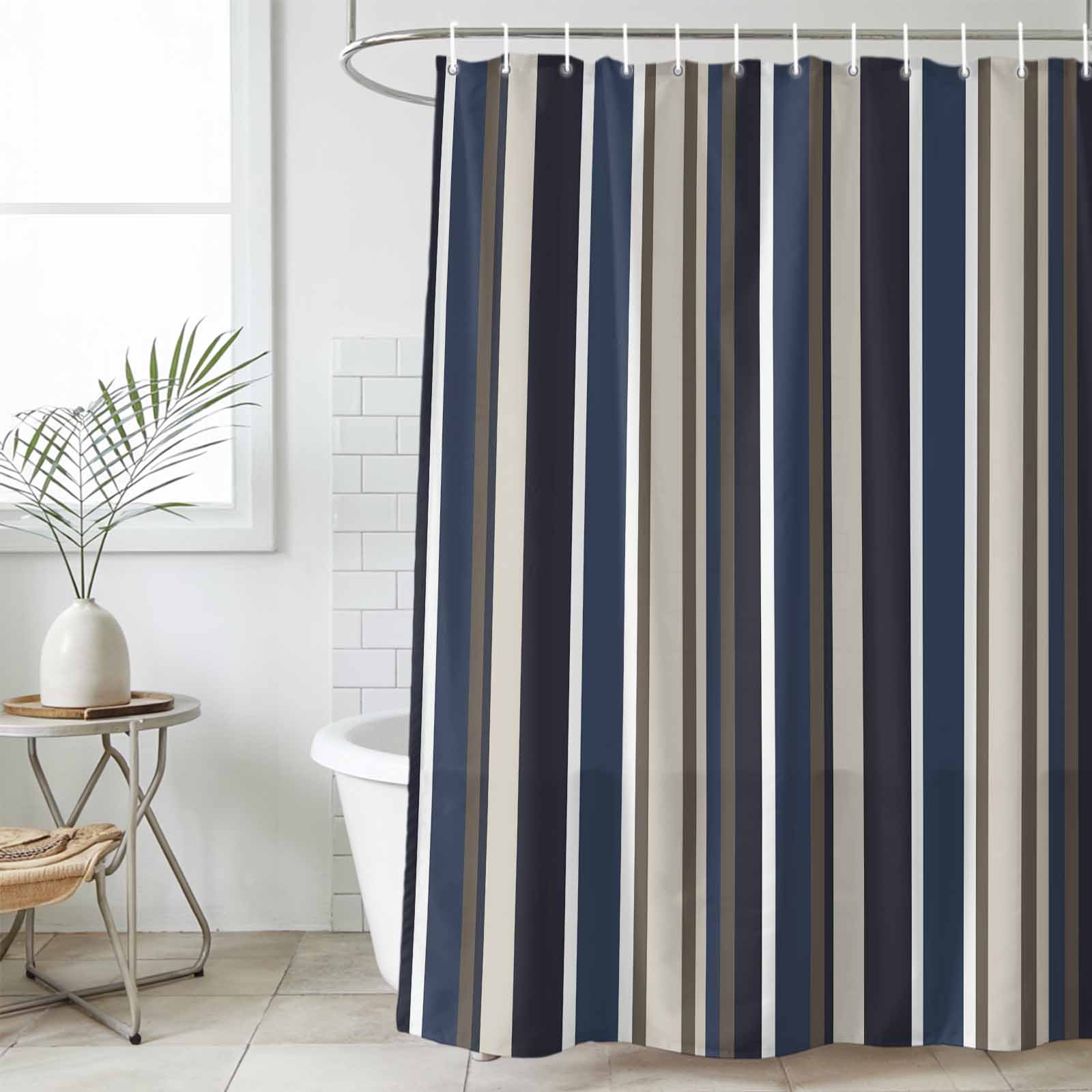 Bathroom Shower Curtain Navy Blue Stripe Gradient Geometric Waterproof ...