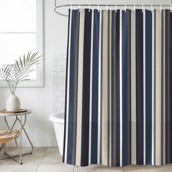 Bathroom Shower Curtain Navy Blue Stripe Gradient Geometric Waterproof ...