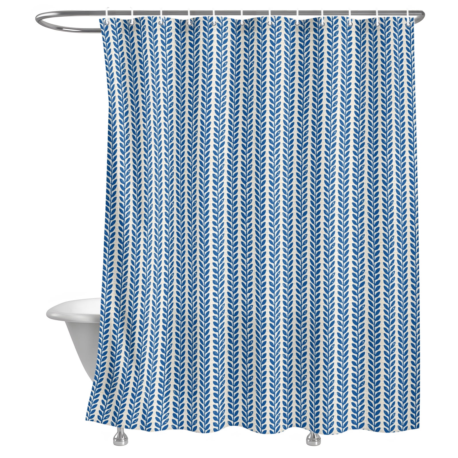 Bathroom Shower Curtain Navy Blue Stripe Leaves Waterproof Shower ...