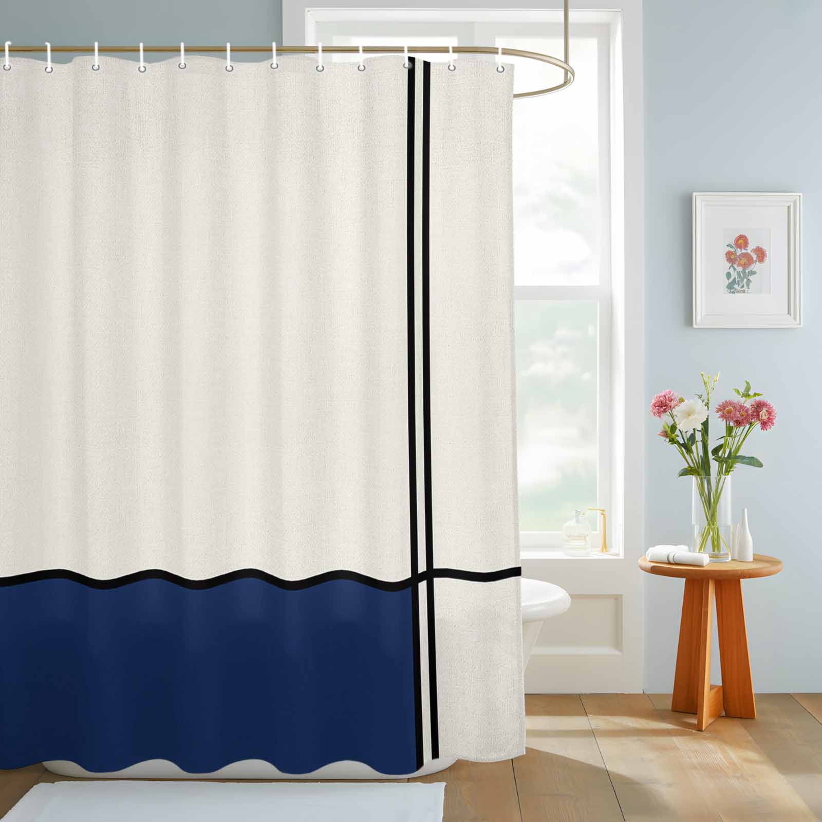 Bathroom Shower Curtain Navy Blue White Color Block Patchwork ...