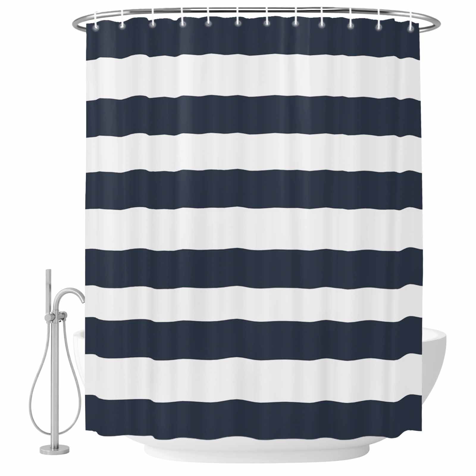 Bathroom Shower Curtain Navy Blue and White Stripe Waterproof Shower ...