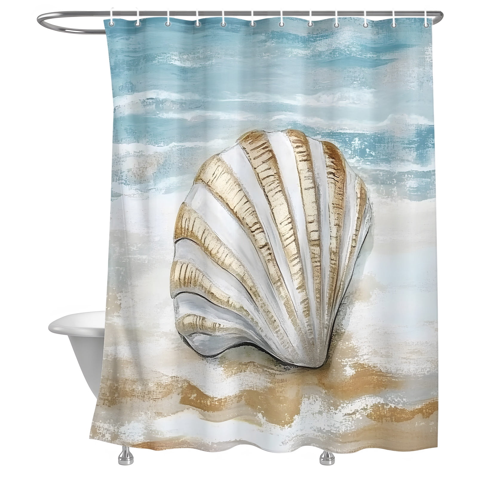Bathroom Shower Curtain Ocean Beach Shell Conch Waterproof Shower ...