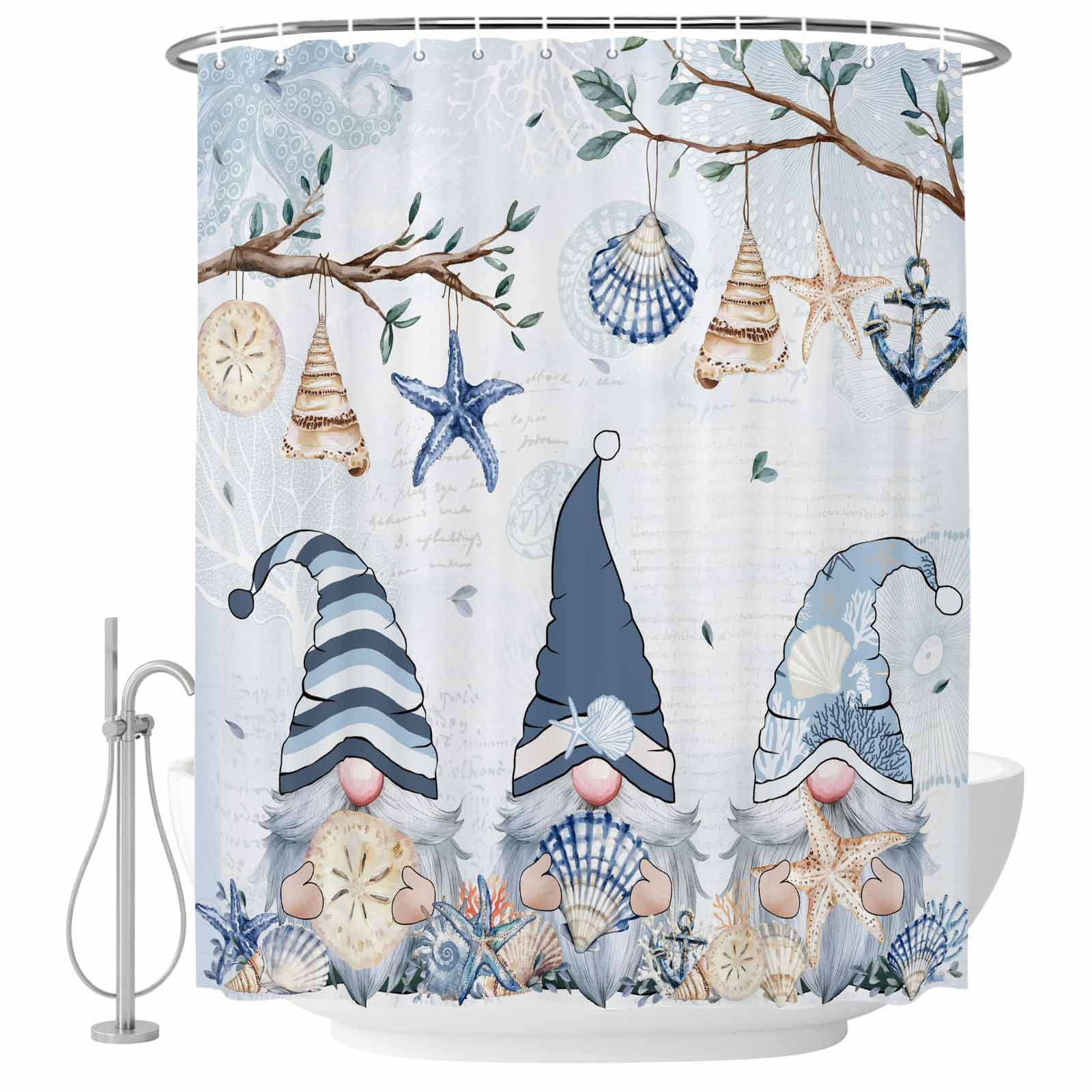 Bathroom Shower Curtain Ocean Dwarf Shell Starfish Nautical Anchor ...