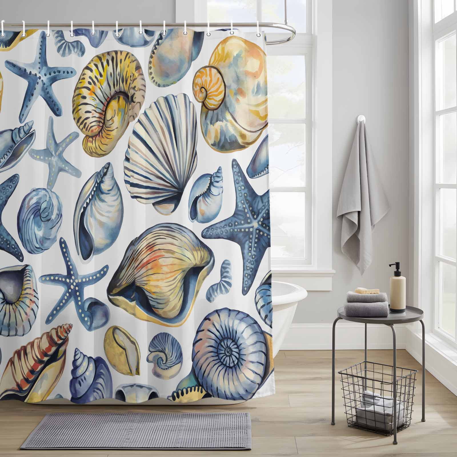 Bathroom Shower Curtain Ocean Sea Shells Conch Waterproof Shower ...