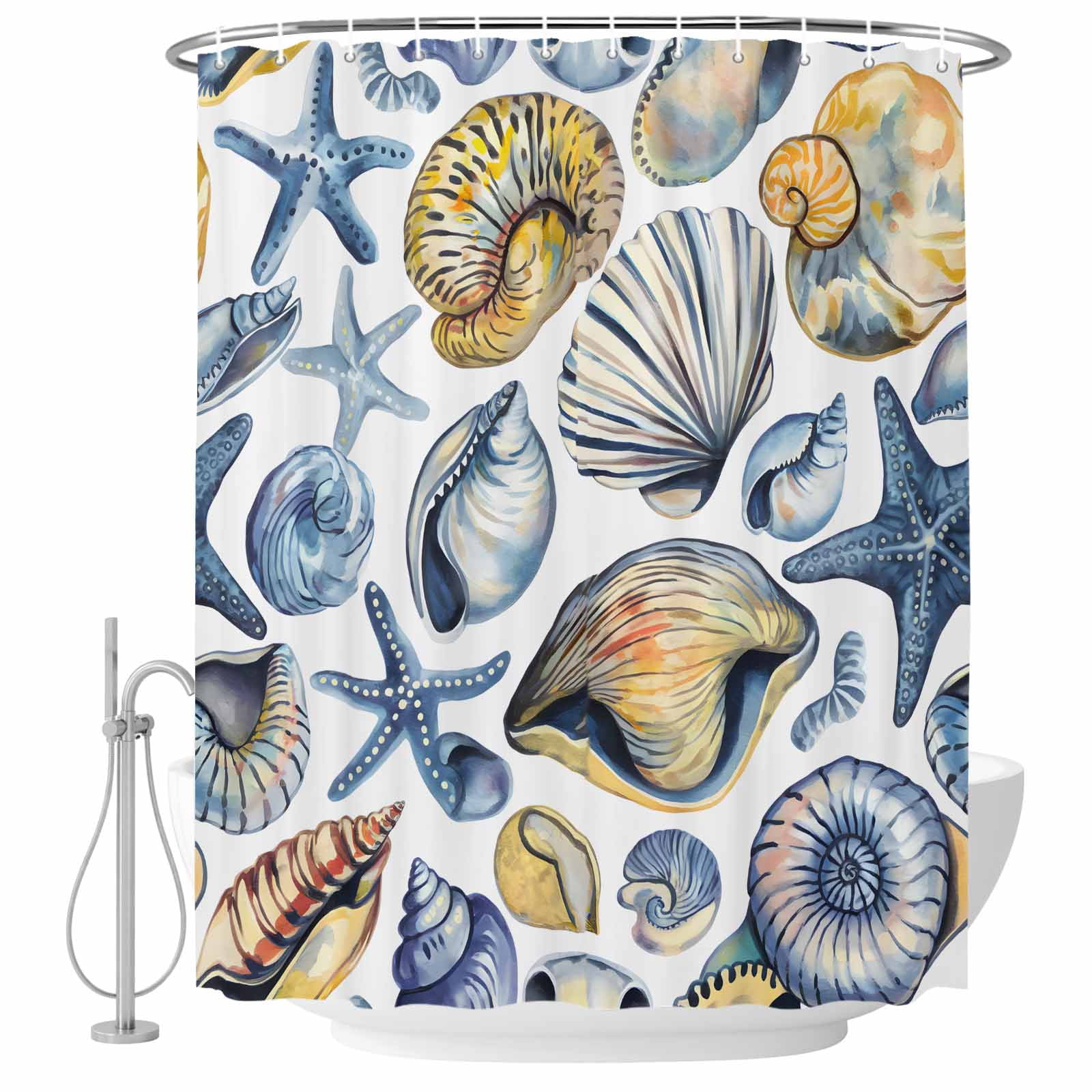 Bathroom Shower Curtain Ocean Sea Shells Conch Waterproof Shower ...
