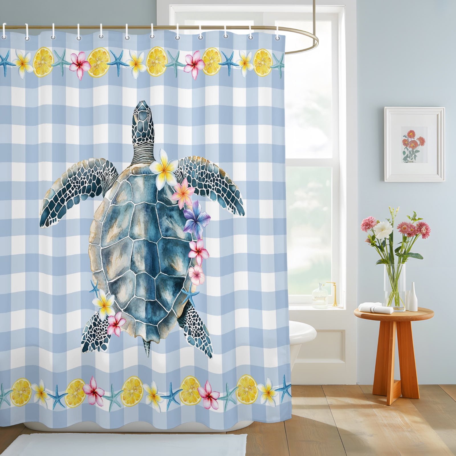 Bathroom Shower Curtain Ocean Sea Turtle Nautical Waterproof Shower ...