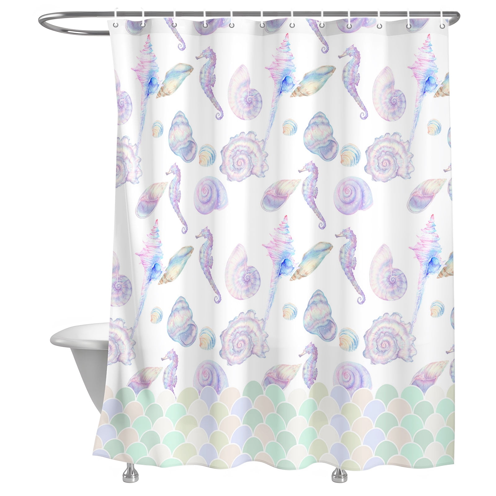 Bathroom Shower Curtain Ocean Seahorse Conch Shell Waterproof Shower ...
