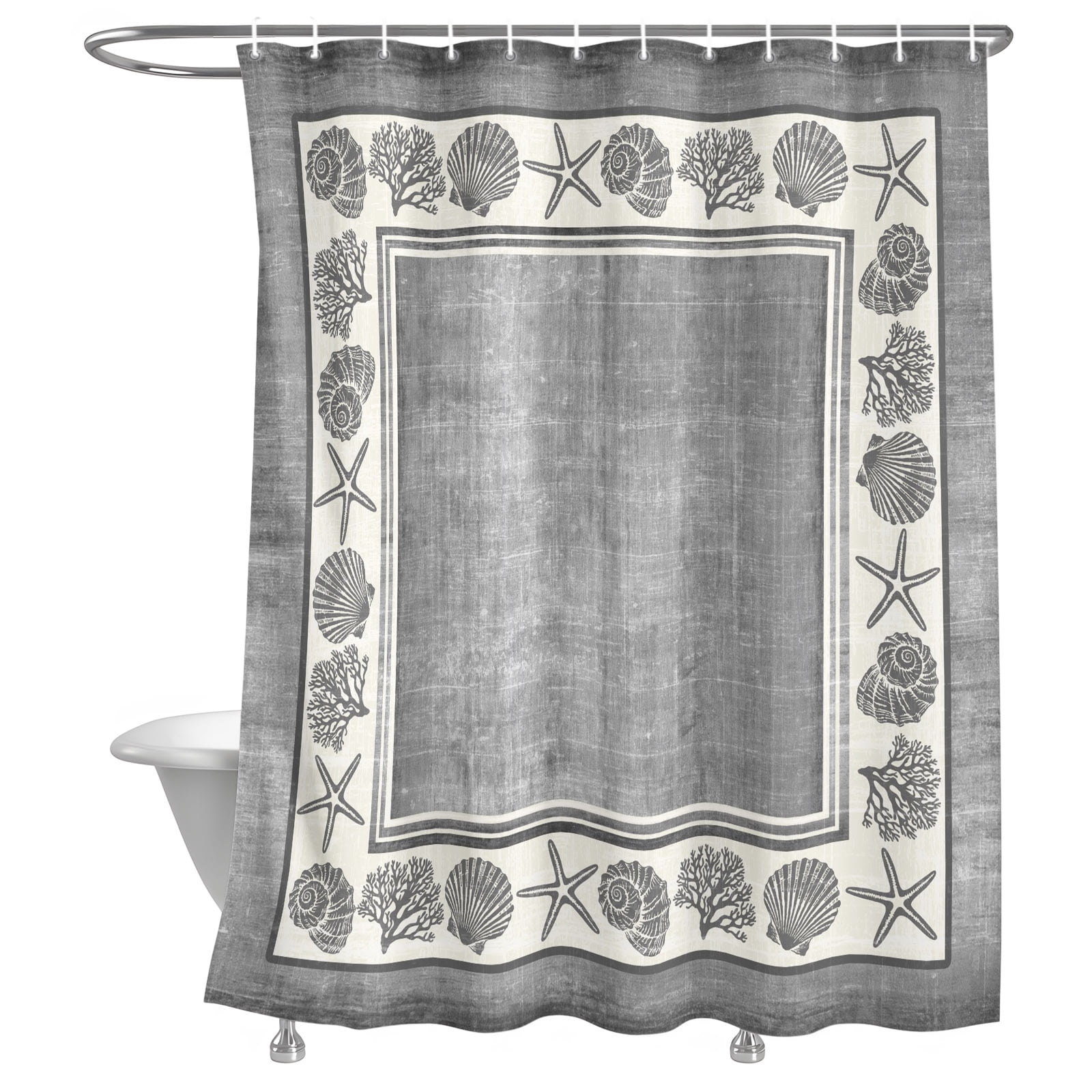 Bathroom Shower Curtain Ocean Shells, Coral Starfish Border Waterproof ...