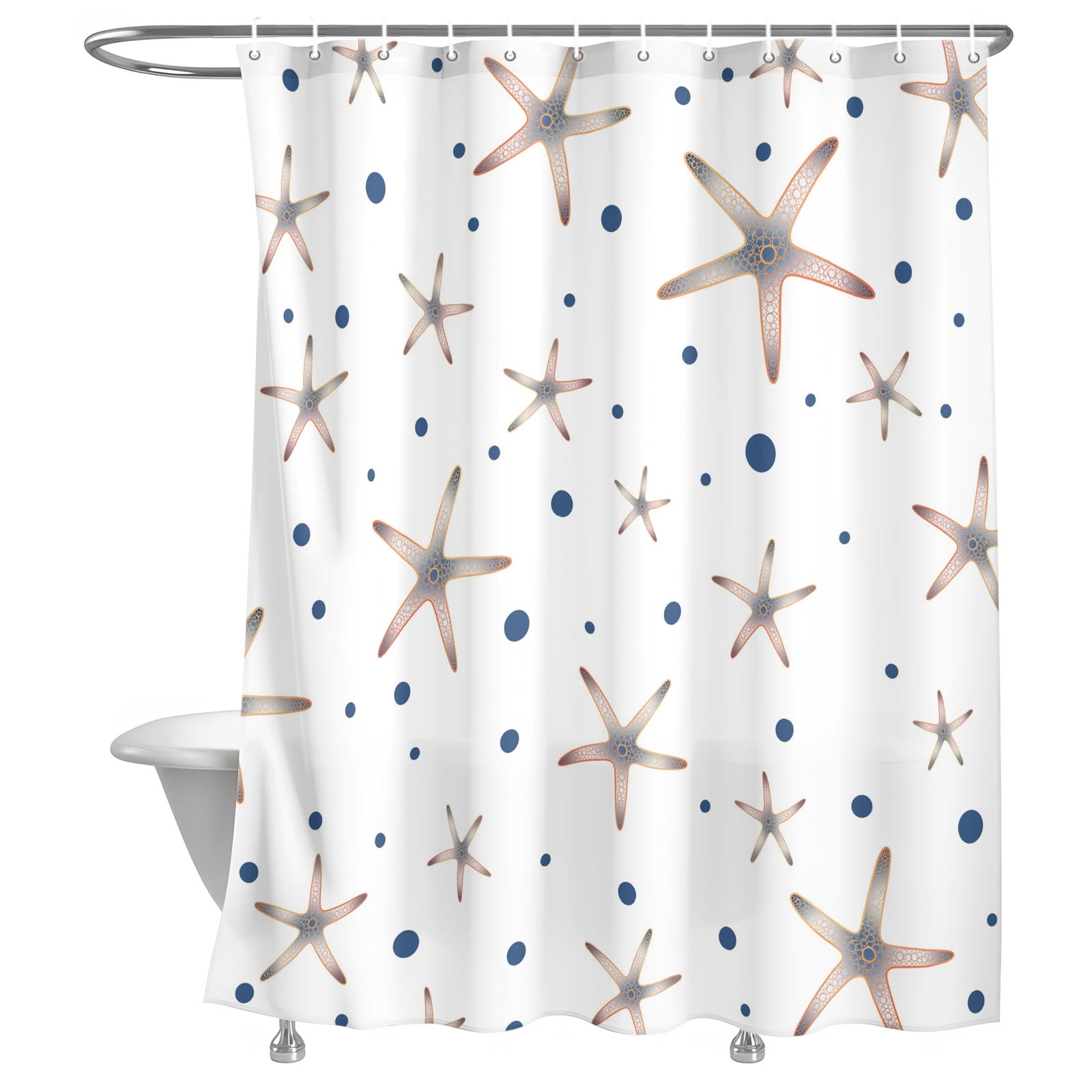 Bathroom Shower Curtain Ocean Starfish Polka Dot Waterproof Shower ...