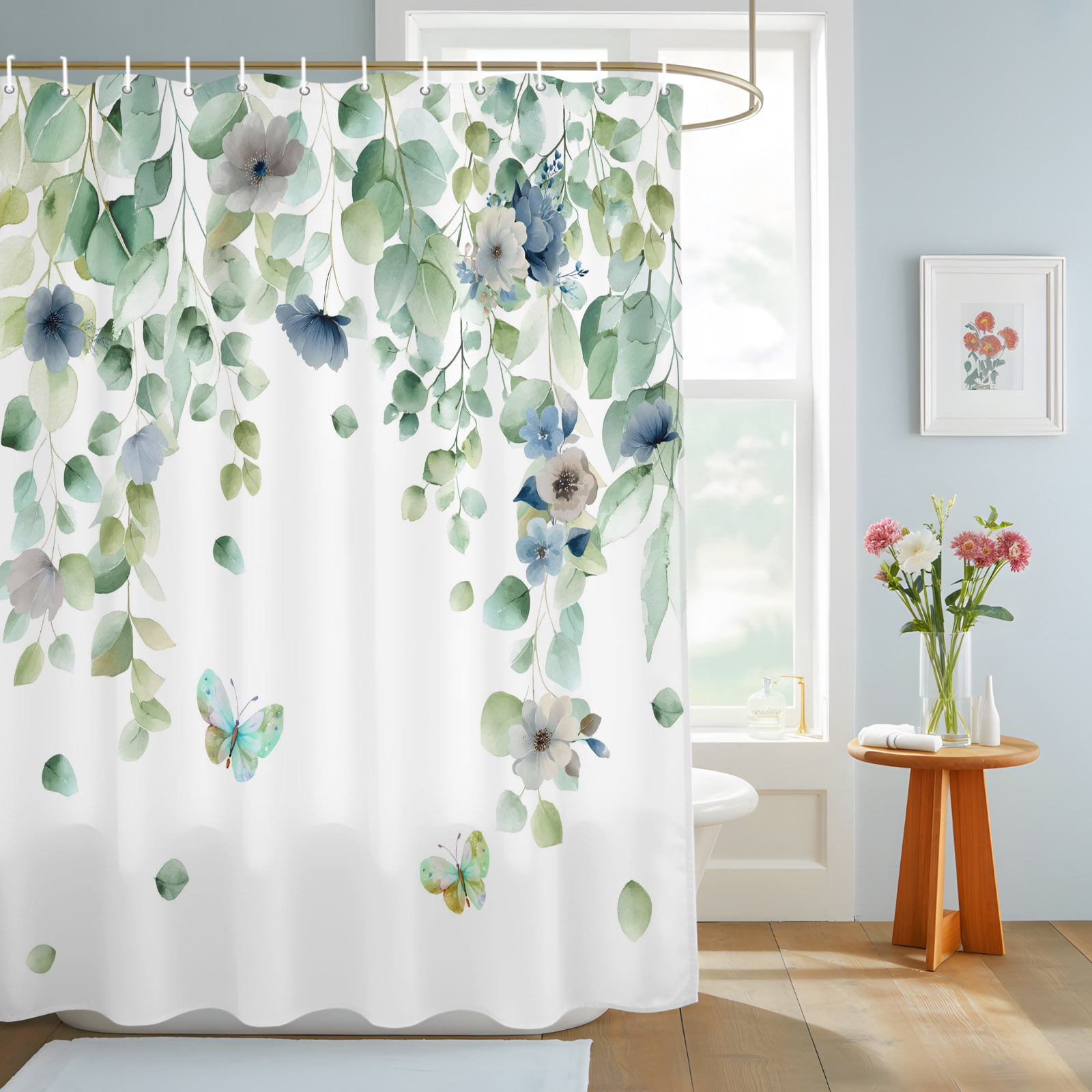 Bathroom Shower Curtain Ombre Green Eucalyptus Farm Waterproof Shower ...